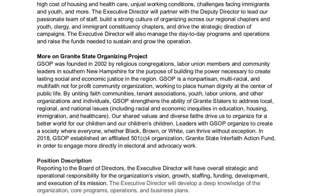 Granite State Organizing Project ED job description | GSOP